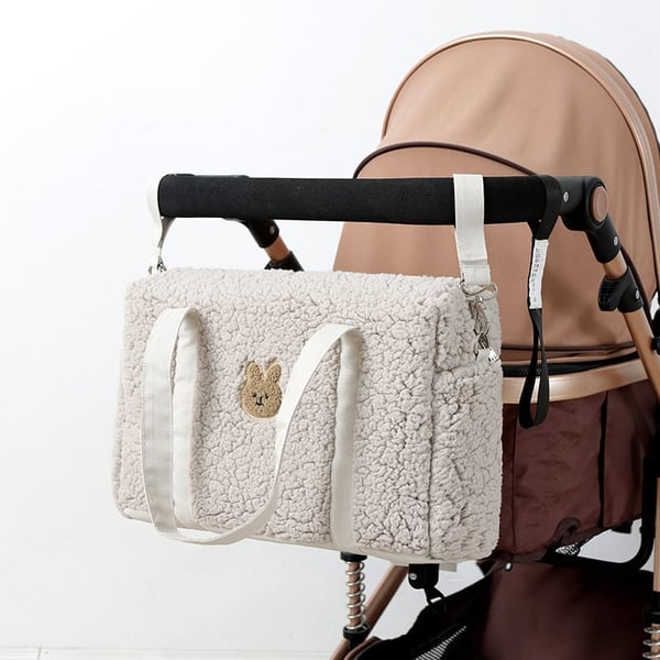Lamb Fleece Teddy Bear Diaper Bag With Stroller Hooks