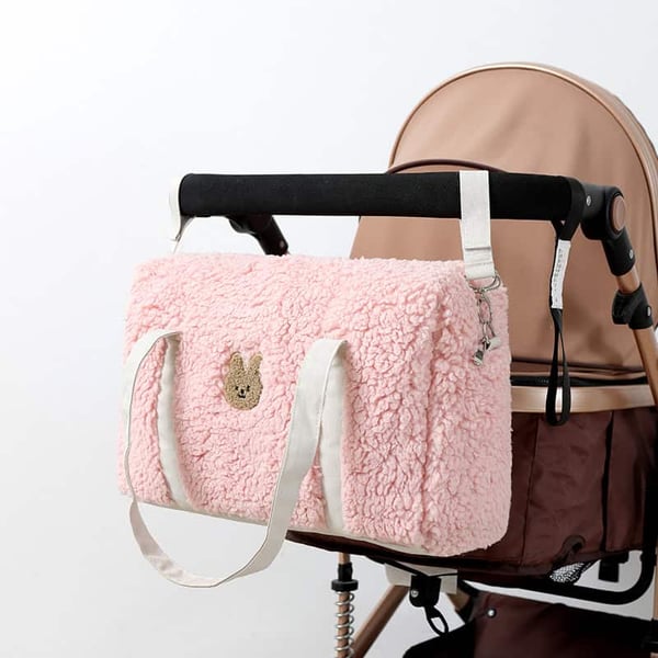 Lamb Fleece Teddy Bear Diaper Bag With Stroller Hooks