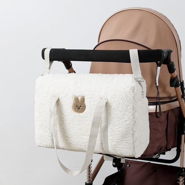 Lamb Fleece Teddy Bear Diaper Bag With Stroller Hooks