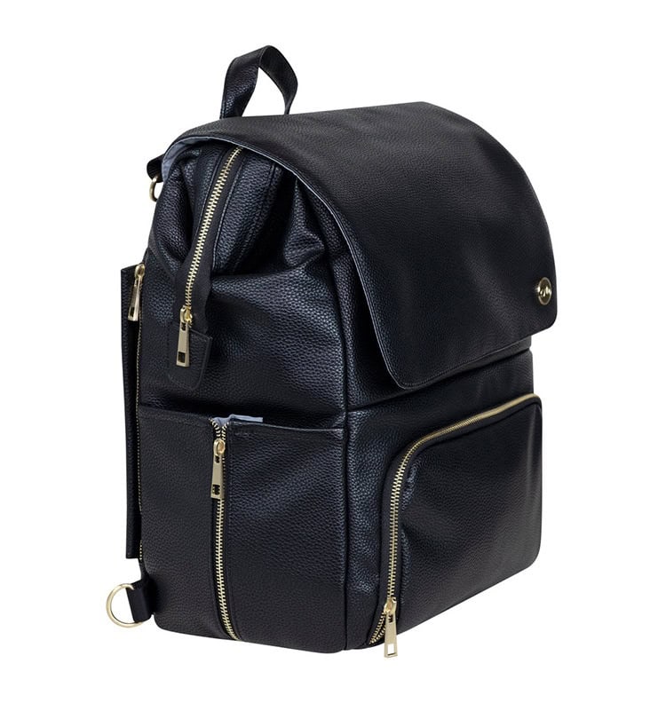 Black PU Diaper Backpack Capacious Multi-Compartment Bag