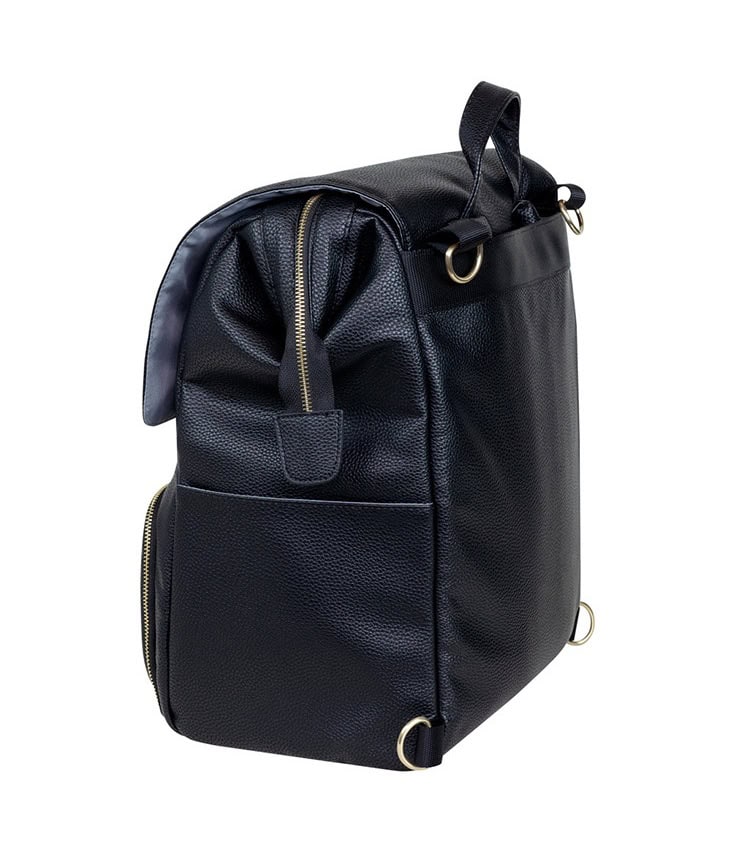 Black PU Diaper Backpack Capacious Multi-Compartment Bag