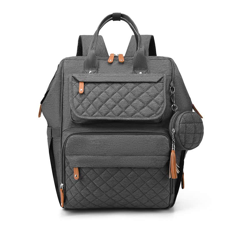 Diamond-Quilted Portable Backpack Multifunctional Diaper Bag