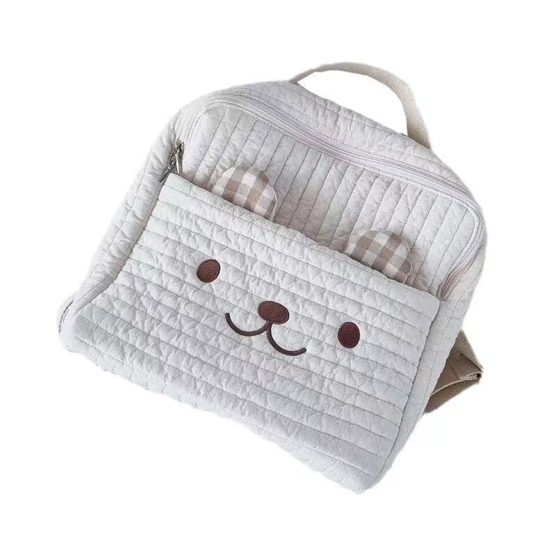 Cute Quilted Embroidered Teddy Bag With Hooks