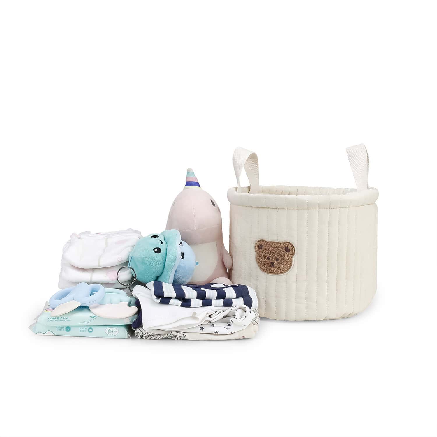 Ins Embroidered Bear Cotton Diaper Caddy Storage Basket