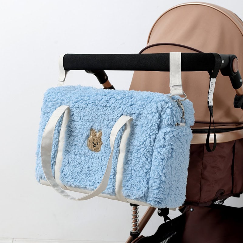 Lamb Fleece Teddy Bear Diaper Bag With Stroller Hooks